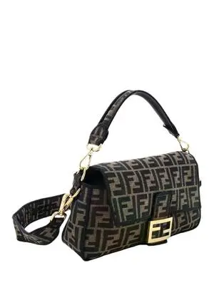 Fendi Baguette Nm Bag Zucca Canvas Medium Shoulder Bag - Black