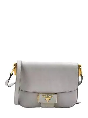 Prada Embleme Flap Bag Saffiano Leather Small Shoulder Bag - Grey