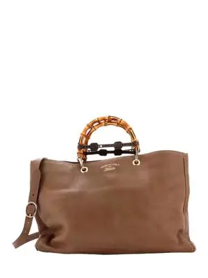 Gucci Bamboo Shopper Leather Large Tote Bag - Brown