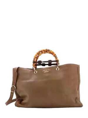 Gucci Gucci Bamboo Shopper Leather Large Tote Bag Brown
