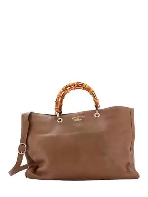 Gucci Bamboo Shopper Leather Large Tote Bag - Brown