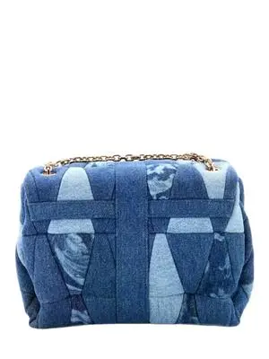 Versace Medusa Chain Flap Patchwork Denim Shoulder Bag - Blue