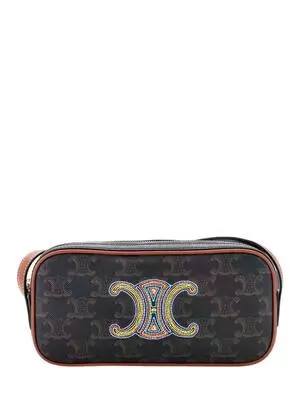 Celine Cuir Triomphe Camera Embroidered Triomphe Coated Canvas With Leather Small Shoulder Bag - Brown