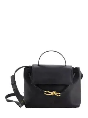Bottega Veneta Leather Top Handle Bag With Intrecciato Detail Small Satchel - Black