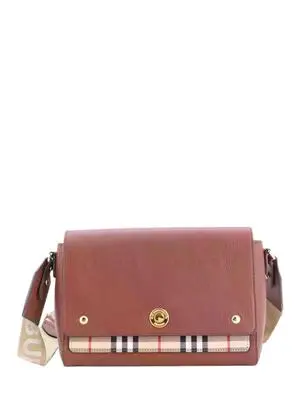 Burberry Note Leather With Vintage Check Canvas Medium Crossbody Bag - Brown