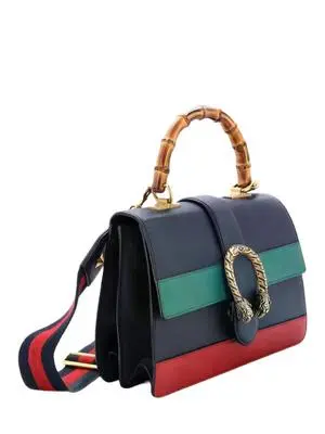 Gucci Dionysus Bamboo Top Handle Bag Colorblock Leather Medium Satchel - Blue