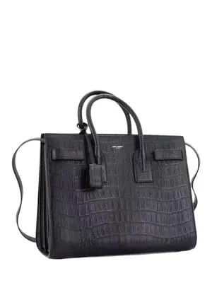 Saint Laurent Sac De Jour Nm Bag Crocodile Embossed Leather Small Satchel - Black