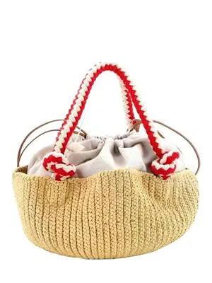 Prada Raffia Crochet Tote Bag With Charm - Neutrals