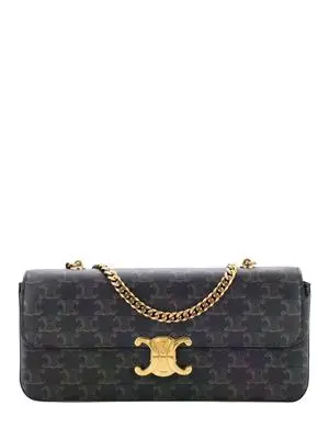 Celine Triomphe Chain Triomphe Coated Canvas Medium Shoulder Bag - Brown