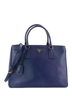 Prada Double Zip Lux Saffiano Leather Medium Tote Bag - Blue