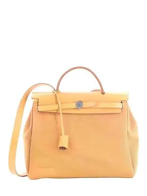 Hermès Hermès Herbag Zip Verso Leather And Toile 31 Shoulder Bag Brown