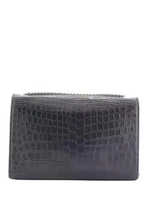 Saint Laurent Classic Monogram Tassel Crocodile Embossed Leather Medium Crossbody Bag - Black