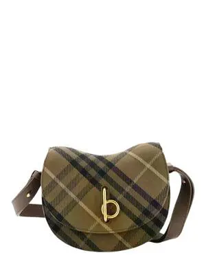 Burberry Check Jacquard Rocking Horse Shoulder Bag With Leather Mini Crossbody Bag - Green