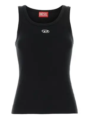 DIESEL® Ribbed Stretch Cotton Tank Top With D Metal Detail - Black