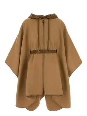 Moncler Camel Wool Blend Cape - Brown