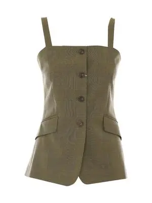 Max Mara Prince Of Wales Print Wool Vest - Green