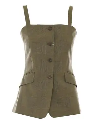 Max Mara Prince Of Wales Print Wool Vest - Green