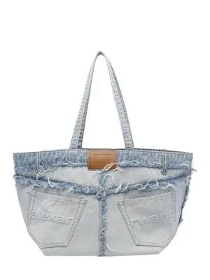 Alexander Wang Denim Tote Bag With Frayed Hem And Embossed Logo - Blue