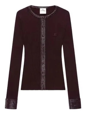 COURREGES Ribbed Cardigan With Vinyl Trim - Red