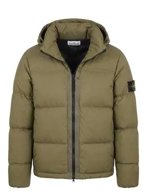Stone Island Hooded Padded Jacket With Logo Patch - Green
