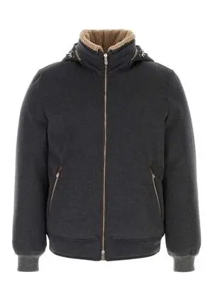 Brunello Cucinelli Graphite Wool Padded Zip-up Jacket - Gray