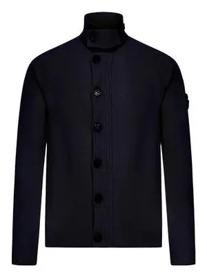 Stone Island High-neck Wool Cardigan - Blue
