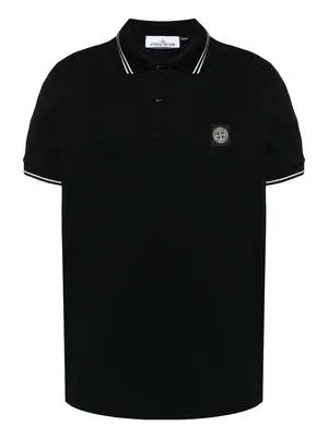 Stone Island Polo Shirt With Contrasting Trims - Black