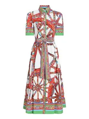 Dolce & Gabbana Carretto-print Cotton Poplin Belted Dress - Multicolor