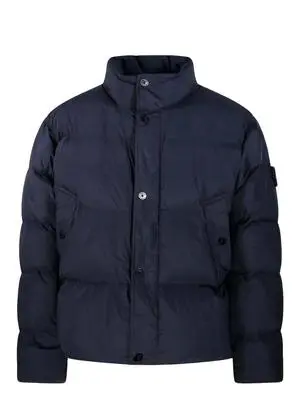 Stone Island Quilted Down Button-up Jacket - Blue
