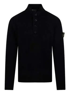 Stone Island Button-detail High-neck Sweater - Black