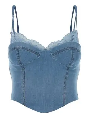 ERMANO SCERVINO Ermanno Scervino Denim Bodice With Lace Trim - Blue