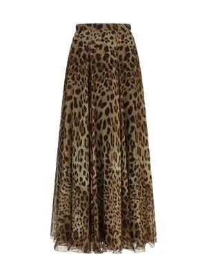 Dolce & Gabbana Leo' Print Silk Chiffon Skirt - Brown