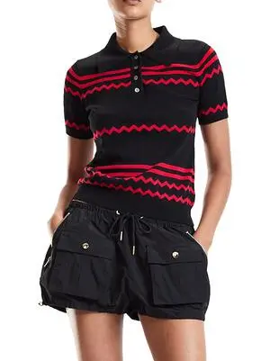 Cynthia Rowley Ziggy Cropped Knit Polo Black