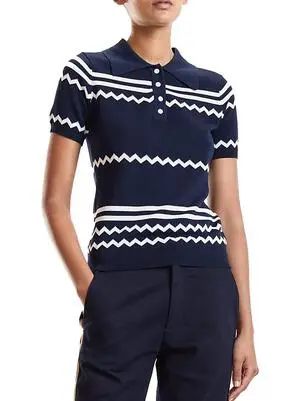 Cynthia Rowley Ziggy Cropped Knit Polo Navy