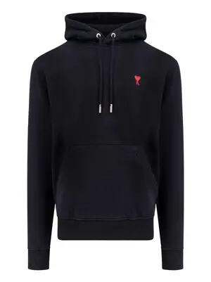 AMI Paris Cotton Hoodie With Embroidered Logo - Black