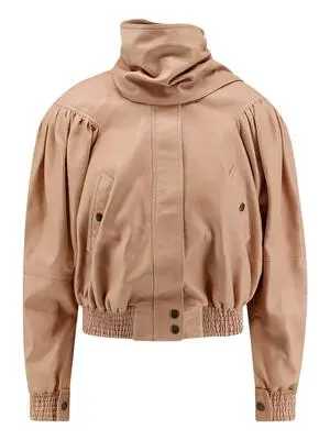 Chloé Leather Jacket With Quilted Stand-up Collar And Removable Scarf - Pink