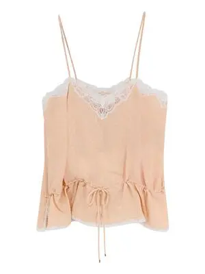 Chloé Printed Silk Top With Lace Trim - Pink