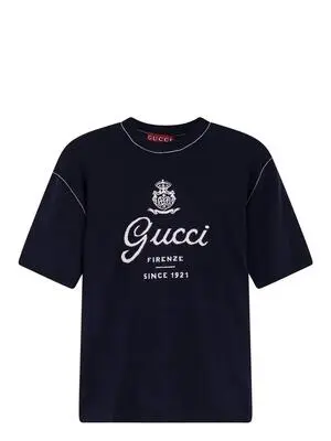 Gucci Silk And Linen Sweater With Firenze Since 1921 Inlay - Blue