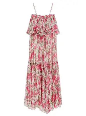 Chloé Silk Long Dress With Floral Print - Pink