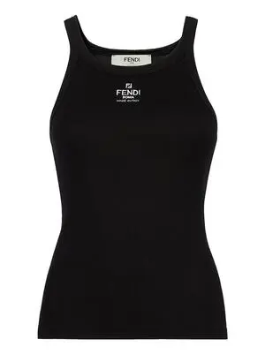 Fendi Ribbed Cotton Tank Top - Black