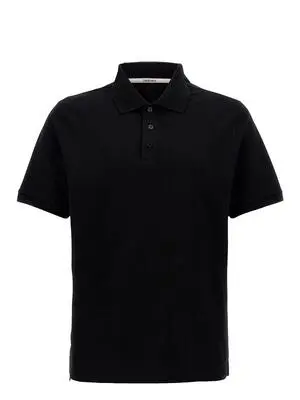 Saint Laurent Cotton Blend Polo Shirt With Cassandre Embroidery - Black