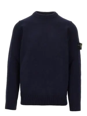 Stone Island STONE ISLAND Virgin Wool-Blend Sweater With Logo Badge Blue