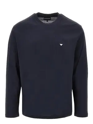 Emporio Armani Lyocell And Cotton Blend T-hirt With Logo - Blue