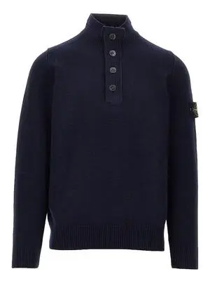 Stone Island Knitted Sweater With Logo Badge - Blue