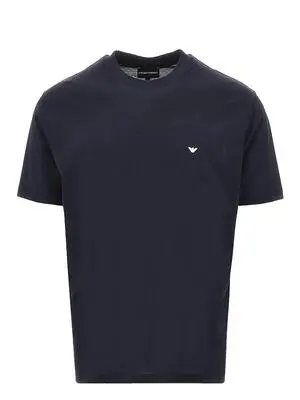 Emporio Armani Lyocell And Cotton Blend T-hirt With Logo - Blue