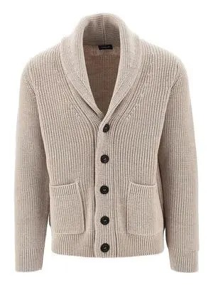 DRUMOHR Merino Wool Shawl Collar Cardigan - Beige
