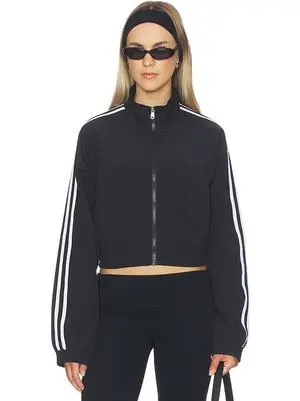 Superdown Cait Windbreaker Jacket With Zip-up Closure And Striped Sleeves - Black