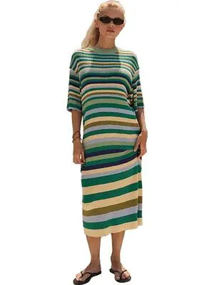 Free People Striped Knit Midi Dress - Teal Combo