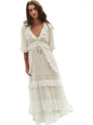 Free People Isobel Maxi Dress With Ruffles And Lace - Sugar Swizzle