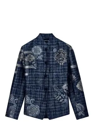 Giorgio Armani Floral Jacquard Guru Collar Blazer - Blue